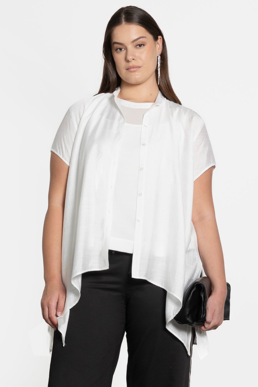Annisa Short Sleeve Buttoned Top in White | Repertoire