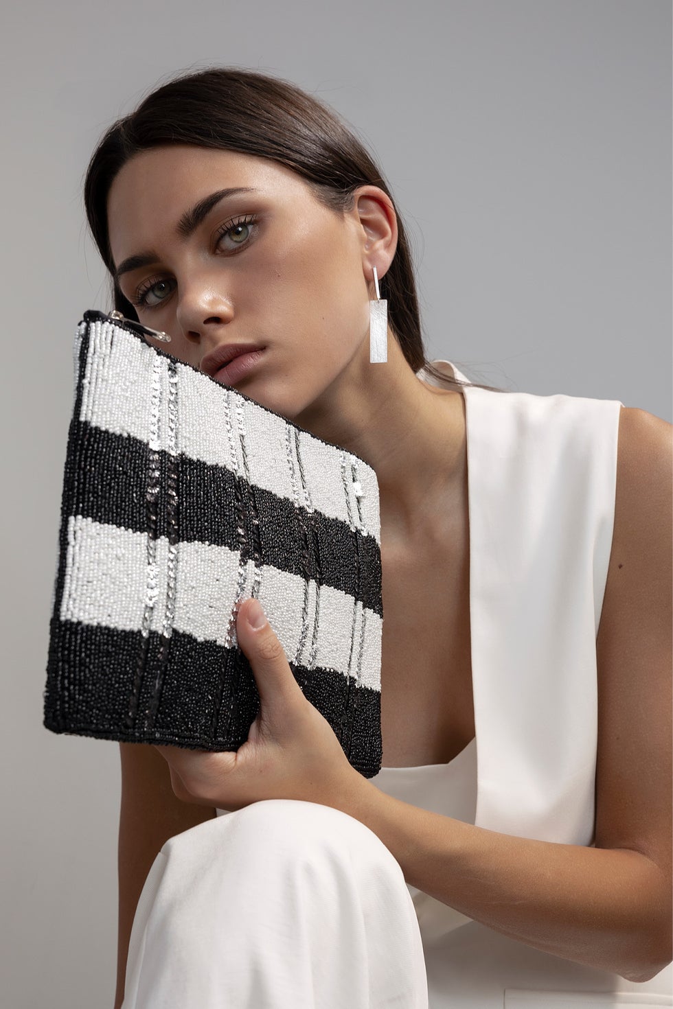 Ava Hand Beaded Clutch in White | SOURCED BY REPERTOIRE | Repertoire