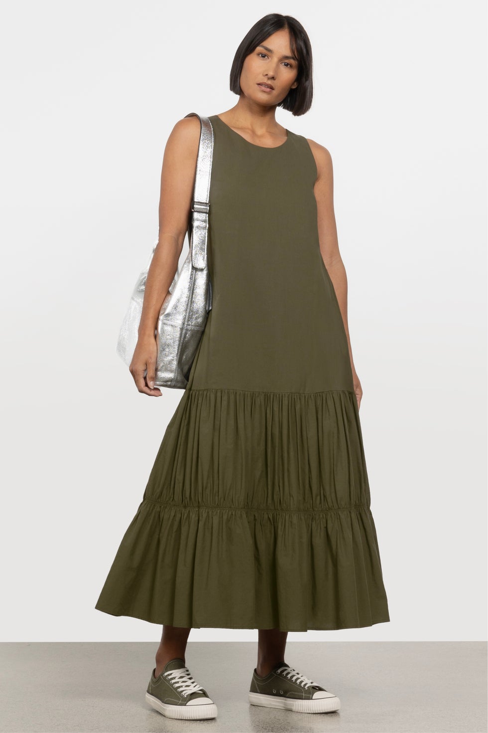 Fleur Tiered Maxi Dress in Green | REPERTOIRE | Repertoire