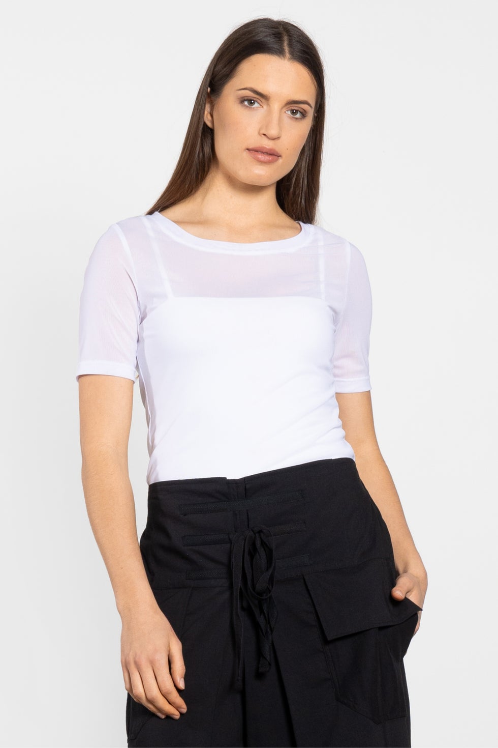 Jen Mesh Layer Tee in White | Repertoire