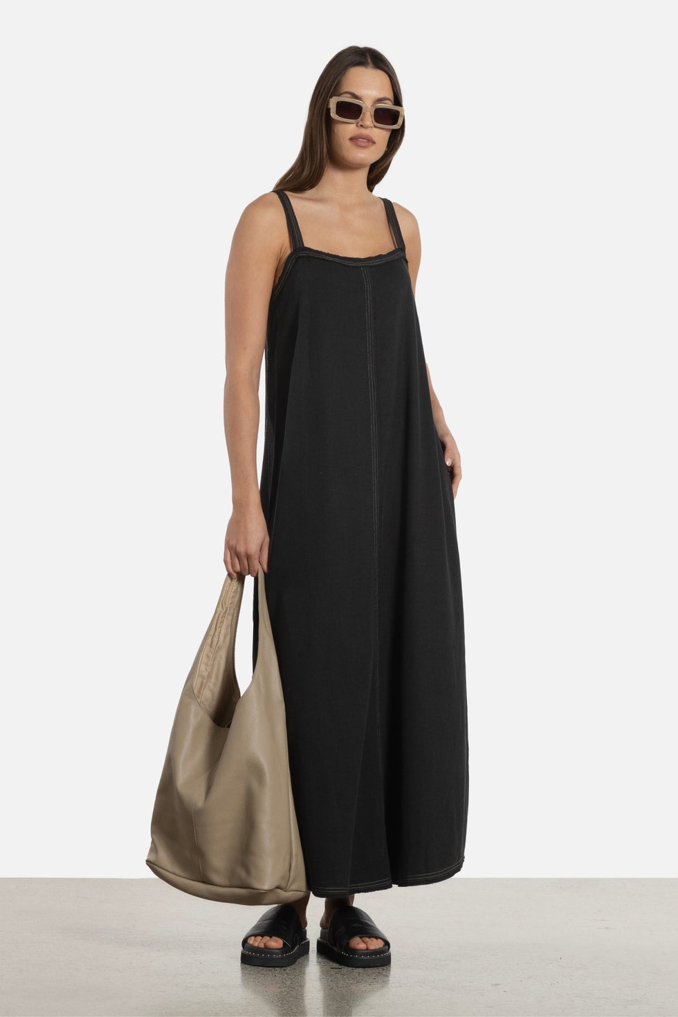 Leeandra Sleeveless Long Dress in Black | REPERTOIRE | Repertoire