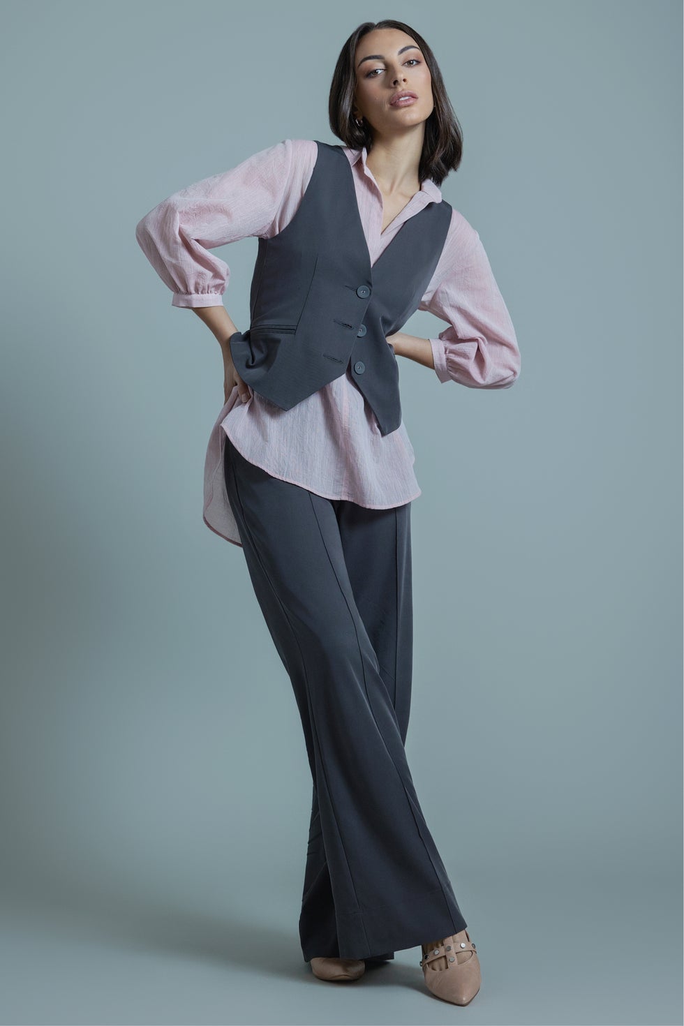 Tay Wide Leg Pant in Grey | Repertoire