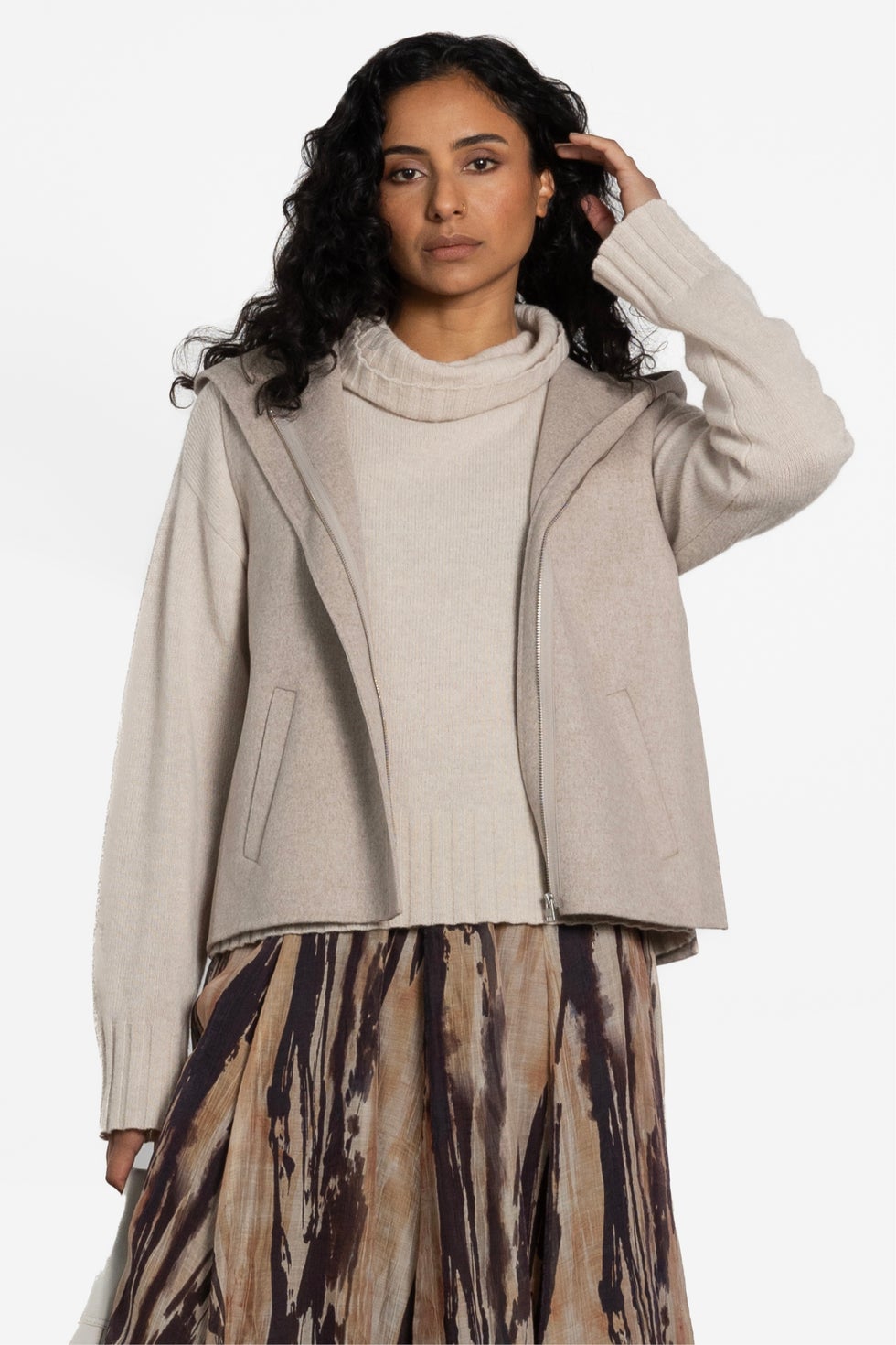 Vida Sleeveless Wool Blend Hooded Vest in Neutral | REPERTOIRE | Repertoire